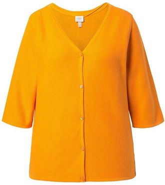 Ulla Popken Strickjacke Strickjacke V-Ausschnitt 3/4-Arm Biobaumwolle