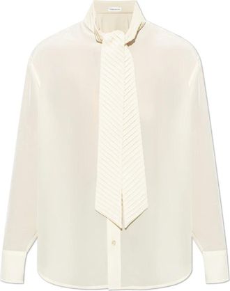 Victoria Beckham Plisse-Bluse mit Schalldetail - - Blouses & Shirts - Damen - Beige - XS