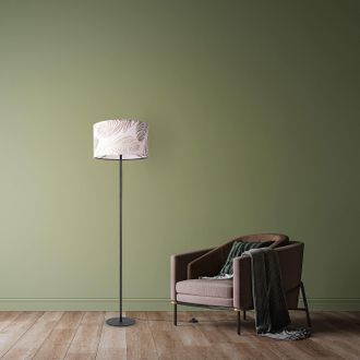 Paco Home Stehlampe Leselampe Wohnzimmer Deko Büro Dreibein Lampenschirm Rund Stoff Lampe Blumen Muster Jungle E27, Farbe:Design 1 (Ø38 cm), Leuchtenart/Farbe:S