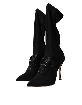 Dolce & Gabbana Womens Lace-Up Stiletto Boot Black Viscose Elastane
