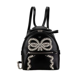 Fendi Pre-owned Mini By The Way Sac &agrave; dos en cuir avec ruban de perles - Femme - Pre-owned - Noir - Taille: ONE Size