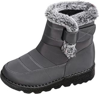 Generic Bottes dhiver chaudes doubl&eacute;es pour femme - &Eacute;l&eacute;gantes - Couleur unie - Semelle &eacute;paisse antid&eacute;rapante - Confortable - &Agrave; enfiler - Bottes mi-mollet, gri