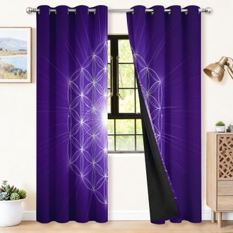 Generic Bedruckte Blickdichte Vorh&auml;nge Lila, Einfachheit Symmetrie Die Blume des Lebens Muster W&auml;rmeisoliert Vorh&auml;nge mit &Ouml;sen - H 140 x B 90 cm (2er Pack) Fa