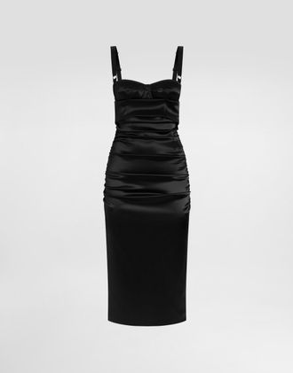 Dolce & Gabbana Drapiertes Longuettekleid Mit Bh-detail - Frau Kleider Schwarz Satin 44
