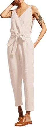 Generic Grande combinaison dété grande taille vintage barboteuse décontractée sans manches Combishort populaire body ceinturé combinaison robe barboteuse femm