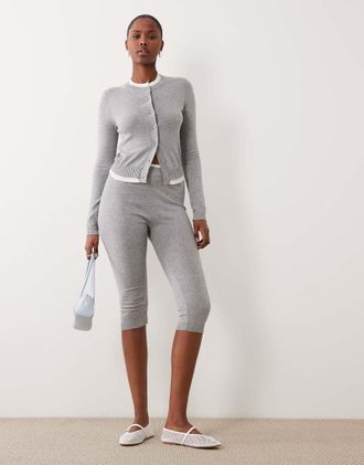the frolic Exclusivit&eacute; - The Frolic - Pantacourt densemble en maille de coton &agrave; bordure contrastante - Gris