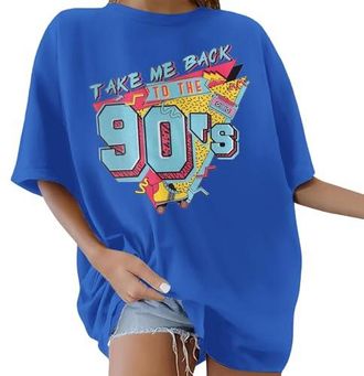 Generic Tee Shirt Oversize Femme Manches Courtes- Top Ete Imprim&eacute; 90S De Lettres D&eacute;contract&eacute; Ample Comfortable Haut Classiques Tendance Streetwear Simple De T