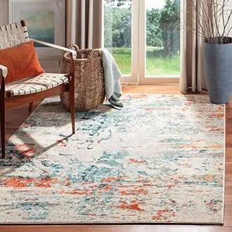 Safavieh Zeitgenössische Teppich für Wohnzimmer, Esszimmer, Schlafzimmer - Madison Collection, Kurzer Flor, Creme und Orange, 160 X 229 cm