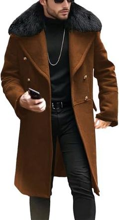 Generic Manteau dhiver &agrave; double boutonnage pour homme avec col en fausse fourrure amovible - Chaud et ajust&eacute;, marron, 6XL