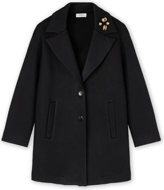Motivi Femme, Manteaux, Noir, Taille: 42 FR Manteau Scuba avec Broche Bijou