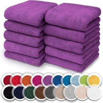NatureMark Lot de 10 Gants de Toilette en éponge pour Le Visage et Les Mains - 100% Coton, Doux et absorbants - 30×30 cm, Violet