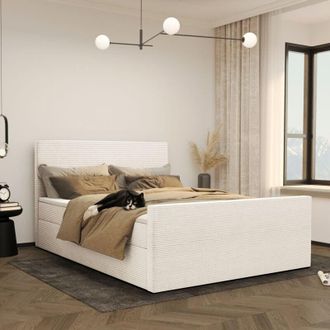 KAISER Modern Boxspringbett mit bettkasten und topper viesta stoff Poso 160x200 cm Ecru