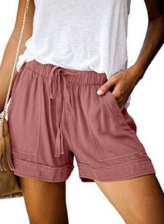 Heekpek Heekpek Short Femme Pantalon Court Ete Chic Bermuda Mode Taille Haute avec Cordon de Serrage avec Poches De Plage