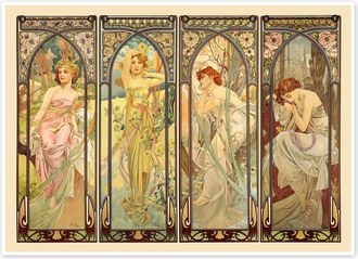 Posterlounge Die Vier Tageszeiten Poster von Alfons Mucha 120 x 90 cm Wandbilder Wanddeko