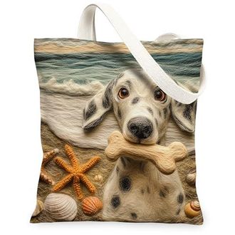 Generic Sac fourre-tout en toile dr&ocirc;le de chien dalmatien pour faire du shopping, 33 x 38,1 cm, sac d&eacute;picerie r&eacute;utilisable pour femme, peinture danimaux domes