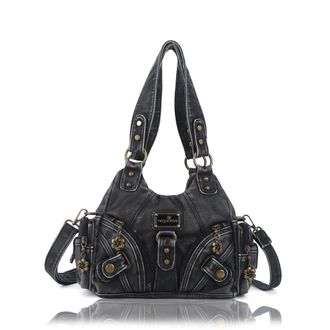 Angel Kiss Kleine Hobo-Umh&auml;ngetaschen f&uuml;r Damen, Vagen, Leder, mehrere Taschen, Tragetasche mit Rei&szlig;verschluss, Retro Schwarz