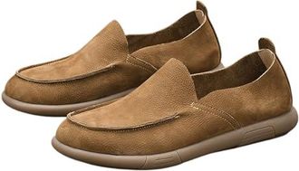 Generic Mocassins r&eacute;tro &agrave; bout rond pour homme - Mocassins confortables et doux - Fait &agrave; la main - En cuir v&eacute;ritable - Chaussures de marche bateau pour homme,