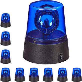 Relaxdays 10 x LED Blaulicht, Rundumleuchte mit drehendem Reflektor, Partybeleuchtung zum Hinstellen, batteriebetrieben, blau