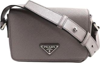 Prada Sac bandouli&egrave;re Pre-owned Saffiano Triangle Logo - Femme - Pre-owned - Gris - Taille: ONE Size