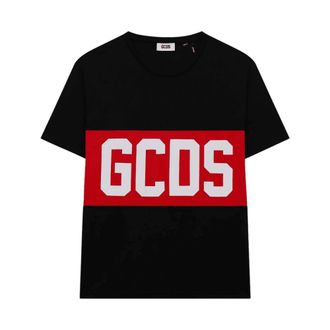 GCDS Logo Band Baumwoll T-Shirt Klassische Passform - - Tops - Herren - Schwarzk - XL