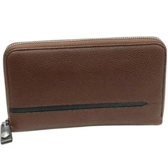 Bulgari Pre-owned Octo Calf Leather Long Zip Wallet - Homme - Pre-owned - Brun - Taille: ONE Size