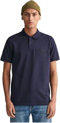 GANT Chemise de Rugger REG Tonal Shield SS pour Homme Bleu Evening Standard, Bleu Nuit, XXL