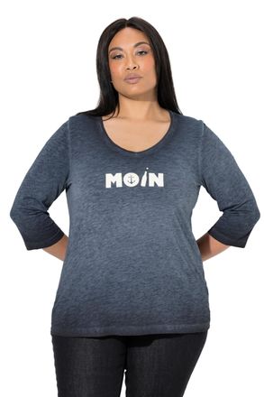 Ulla Popken Damen gro&szlig;e Gr&ouml;&szlig;en &Uuml;bergr&ouml;&szlig;en Plus Size Shirt, Moin, V-Ausschnitt, 3/4-Arm schwarz 58+ 846737100-58+