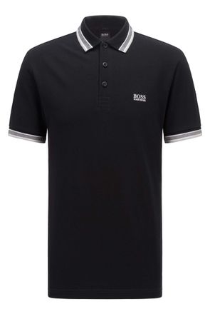 BOSS Herren Paddy Curved Poloshirt, Schwarz, XXL EU