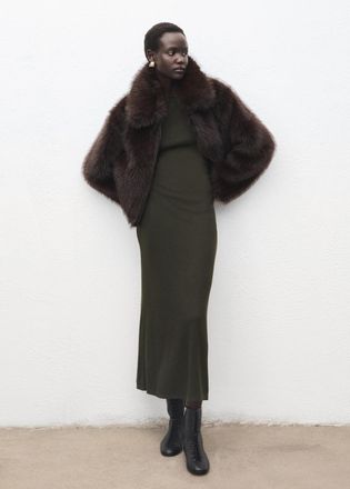 Mango Robe en maille fine avec fronce lat&eacute;rale kaki - Femme - XXL - MANGO