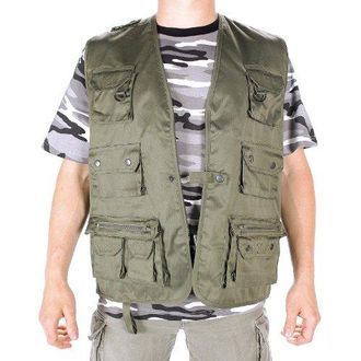 Mil-Tec Gilet de Chasse et de p&ecirc;che avec Fonction Filet et 14 Poches (Olive/S)