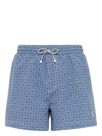 Brunello Cucinelli short de bain &agrave; imprim&eacute; graphique - Bleu