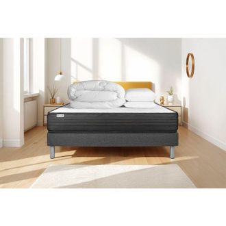 VITALIT Komplettpaket Bett - Matratze 160x200 cm + Boxspringbett mit Lattenrost (im Set) + 2 Kopfkissen + Bettdecke - Vitalpower