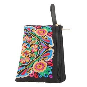 Hemoton Pochette Brod&eacute;e Ethnique &agrave; Fleurs Traditionnelle pour Femme Paquet &agrave; Main Boh&egrave;me Zipp&eacute; L&eacute;ger et Spacieux Mariage Festivals et Usage Quotidien Porte-Mo