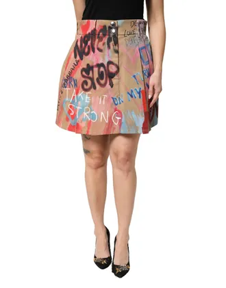 Dolce & Gabbana Graffiti-Print Mini Skirt - Beige