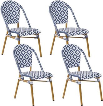 Beliani Beliani - Lot de 4 chaises de jardin en polyrotin bleu et blanc - Empilables - Charge maximale 150 kg - Hauteur 88 cm pour balcon et terrasse
