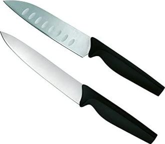 Jata HACC4501 Küchenmesser-Set, 2-teilig, Santoku, Edelstahlmesser, ergonomischer Griff, einfache Reinigung, Klinge 170 mm, Schwarz