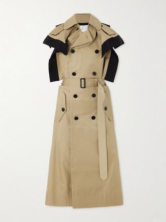 sacai Doppelreihiges Midikleid Aus Gabardine Aus Einer Baumwollmischung Mit Besätzen Aus Einer Seidenmischung - Neutral