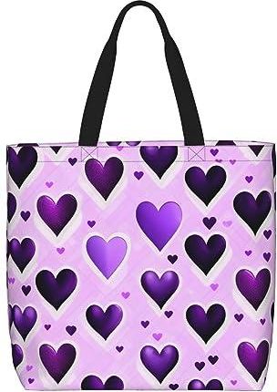 Generic Coeurs Violets &Agrave; La Mode Sac Fourre-Tout R&eacute;utilisable Sacs De Courses D&eacute;contract&eacute; Sac A Main Femmes Pour Travail Shopping Plage