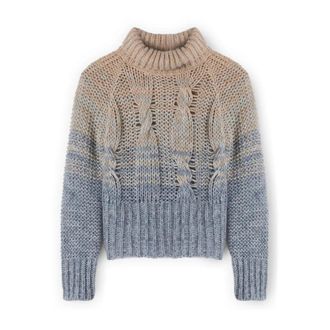 Motivi Femme, Pulls, Bleu, Taille: 42 FR Pull en maille torsad&eacute;e en m&eacute;lange de laine avec motif d&eacute;grad&eacute;