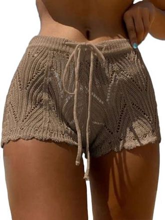 Onsoyours Femme Crochet Dentelle Board Shorts Élégant Short De Bain Couleur Unie Bas Bikini Hot Pants Bikini Shorts De Plage Été A Kaki M