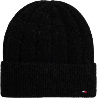 Tommy Hilfiger Femme, Accessoires, Noir, Taille: ONE Size Flag Fluffy Beanie With Wool