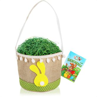 Com-Four 3 TLG. Osterset - Osterkörbchen mit Gras und Ostereierfarbe - Filzkorb Osterhase zum Verschenken - Osterdeko - Frühlingsdekoration [Auswahl variiert] 