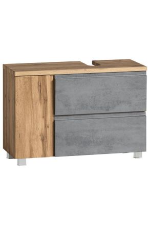 Held Waschbeckenunterschrank, Hellgrau, Eiche Wotan, Holzwerkstoff, 1 F&auml;cher, 1 Schubladen, 85x56x35 cm, Made in Germany, stehend, h&auml;ngend, Badezimmer, Bad