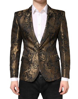 Dolce & Gabbana Mens Gold Jacquard Single Breasted Tuxedo Blazer Clothing
