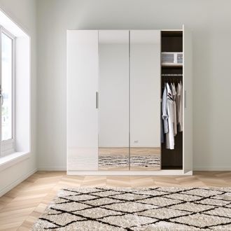 KIYDOO home24 Drehtürenschrank I 181 x 210cm Weiß/Hochglanz Weiß/Alpinweiß