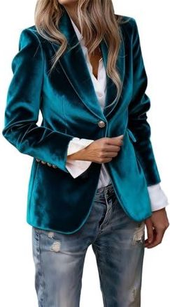 Generic Blazer en velours pour femme, manches longues, col en V, manteau pour femme, Halloween, No&euml;l, bureau, col ch&acirc;le, 1 bouton, revers crant&eacute;, b, XXL