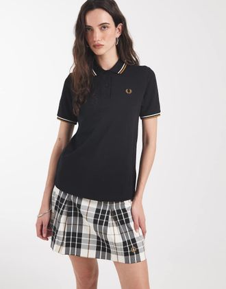 Fred Perry polo &agrave; double liser&eacute; noir avec liser&eacute;s caramel