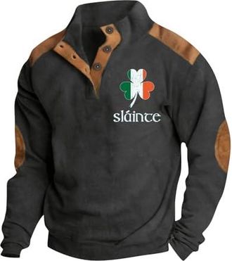 Generic DENGJIAMY Sweat-shirt irlandais &agrave; manches longues pour homme St Patrick avec imprim&eacute; tr&egrave;fle, Noir, 3XL