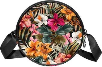 Generic Petit sac &agrave; bandouli&egrave;re rond pour femme, motif l&eacute;opard avec fermeture &eacute;clair, bretelles r&eacute;glables, sac &agrave; main rond d&eacute;contract&eacute; pour femmes et filles