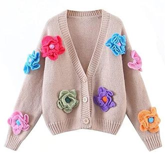 Generic Cardigan arc-en-ciel &agrave; manches longues pour femme, coupe d&eacute;contract&eacute;e, v&ecirc;tement dext&eacute;rieur color&eacute; en crochet pour lautomne et lhiver, taille unique po